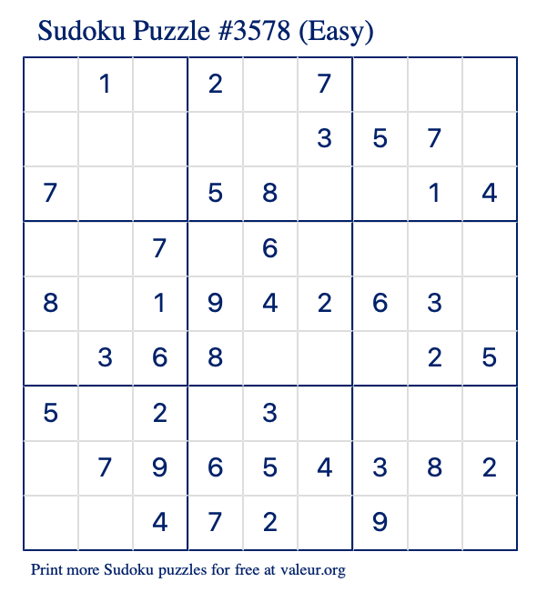 Free Printable Easy Sudoku with the Answer #3578