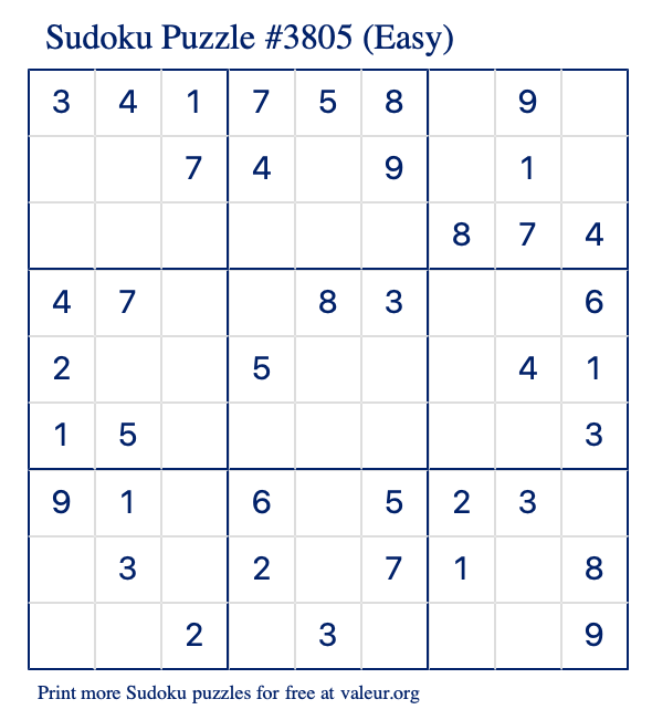Free Printable Easy Sudoku with the Answer #3805