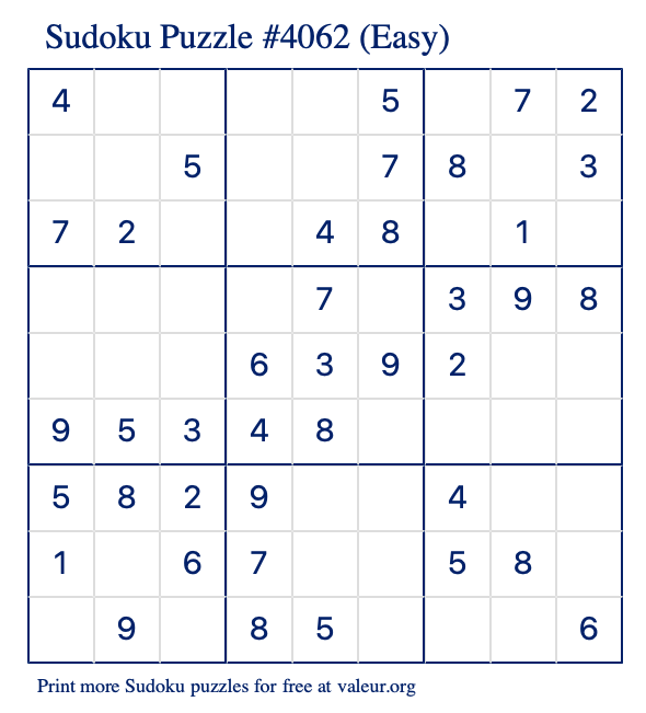 Free Printable Easy Sudoku with the Answer #4062