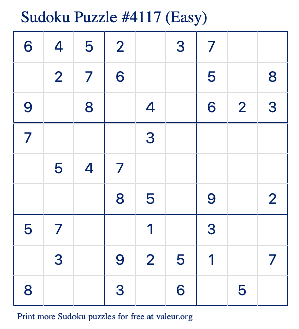 Free Printable Easy Sudoku with the Answer #4117