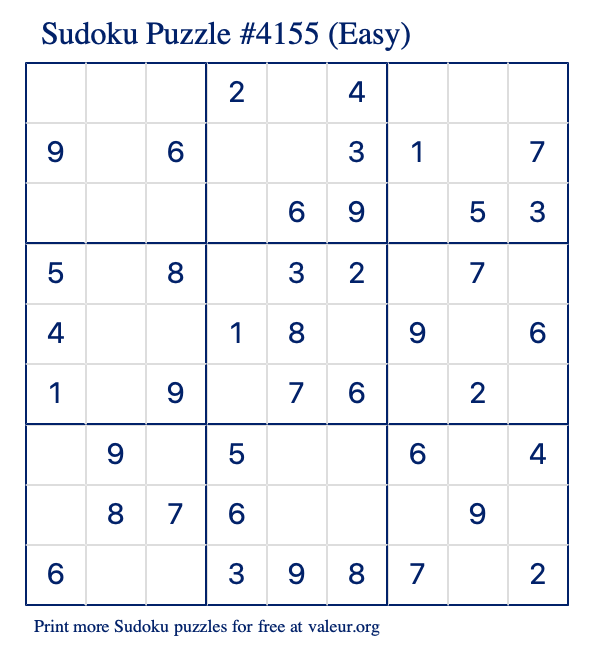 Free Printable Easy Sudoku with the Answer #4155