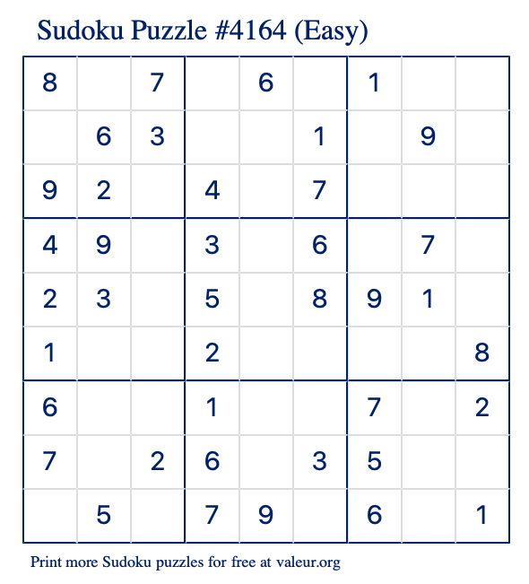 Free Printable Easy Sudoku with the Answer #4164