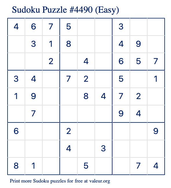Free Printable Easy Sudoku with the Answer #4490