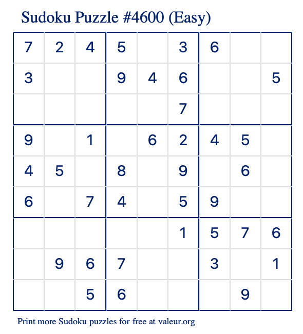 Free Printable Easy Sudoku with the Answer #4600