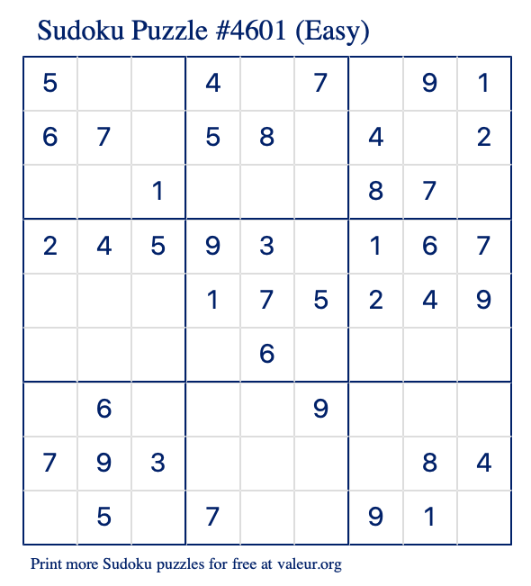 Free Printable Easy Sudoku with the Answer #4601