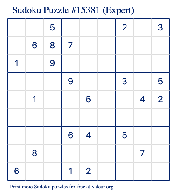 Free Printable Expert Sudoku With The Answer 15381 Free Printable Expert Sudoku With The Answer 15381