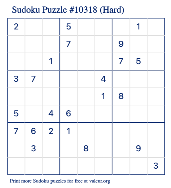 Free Printable Hard Sudoku with the Answer #10318