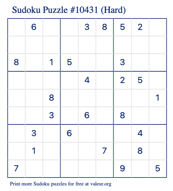 Free Printable Hard Sudoku with the Answer #10431