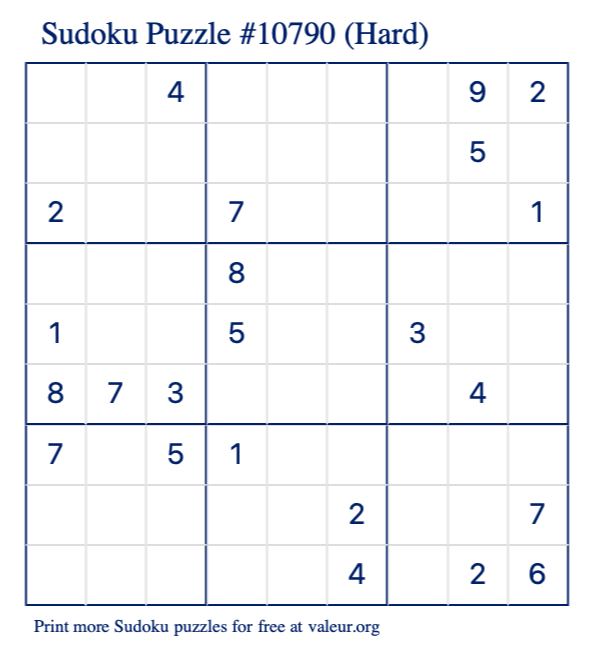 Free Printable Hard Sudoku with the Answer #10790