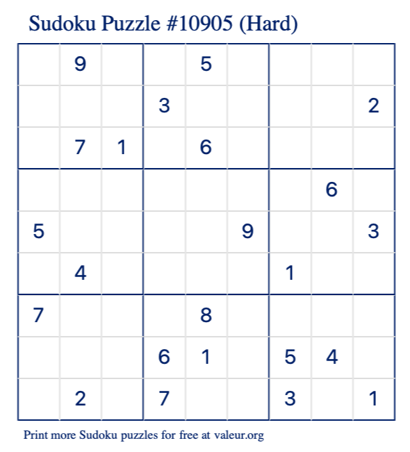 Free Printable Hard Sudoku with the Answer #10905