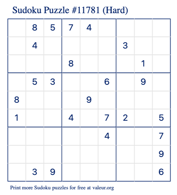 Free Printable Hard Sudoku with the Answer #11781