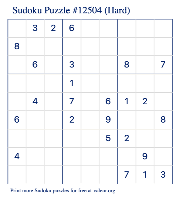 Free Printable Hard Sudoku with the Answer #12504