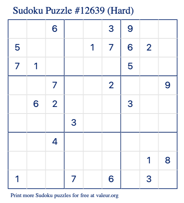 Free Printable Hard Sudoku with the Answer #12639