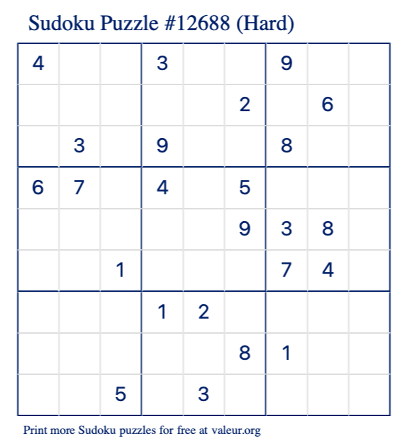 Free Printable Hard Sudoku with the Answer #12688