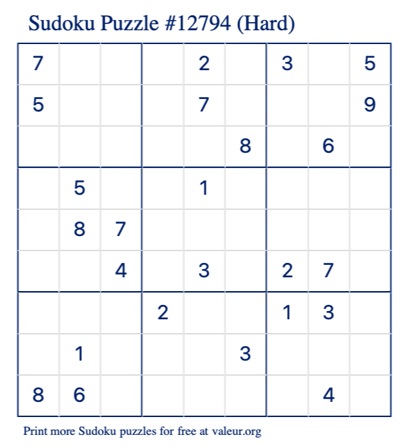 Free Printable Hard Sudoku with the Answer #12794