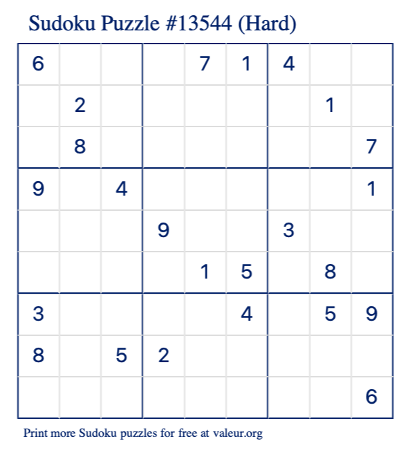 Free Printable Hard Sudoku with the Answer #13544