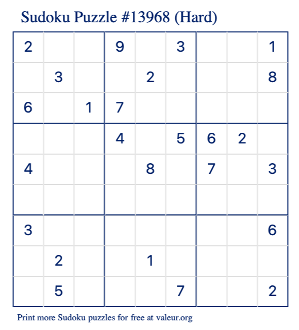 Free Printable Hard Sudoku with the Answer #13968
