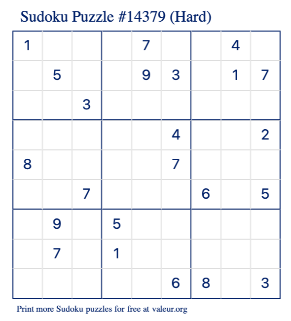 Free Printable Hard Sudoku with the Answer #14379