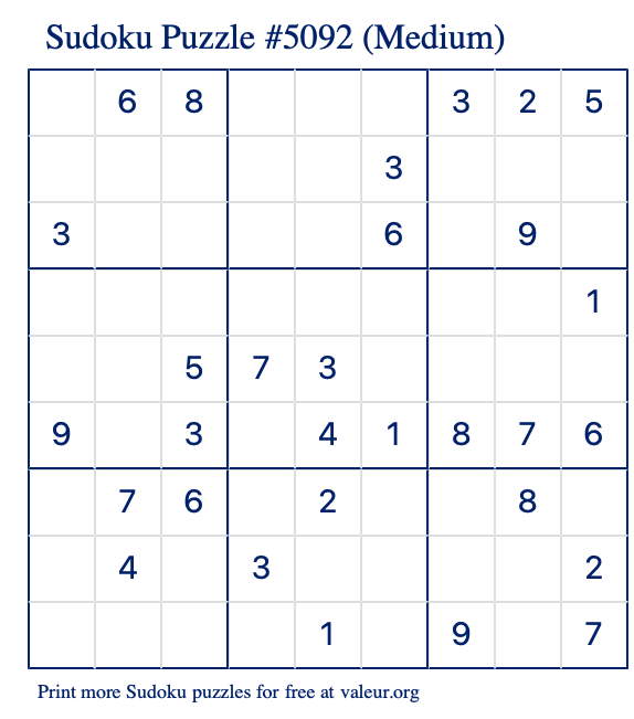 Free Printable Medium Sudoku with the Answer #5092