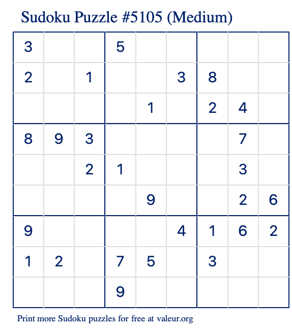 Free Printable Medium Sudoku with the Answer #5105