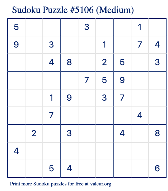 Free Printable Medium Sudoku with the Answer #5106