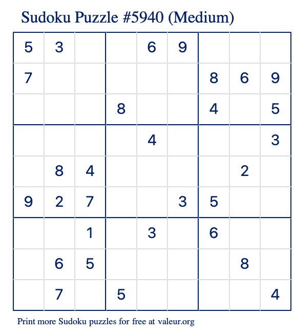 Free Printable Medium Sudoku with the Answer #5940