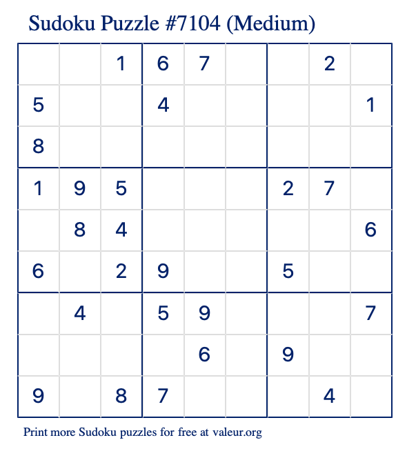 Free Printable Medium Sudoku with the Answer #7104