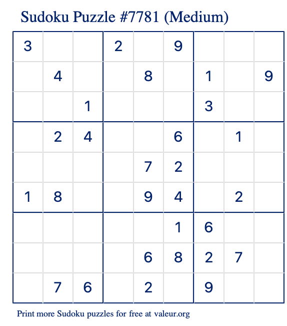 Free Printable Medium Sudoku with the Answer #7781