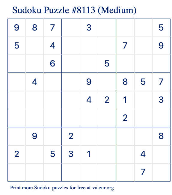 Free Printable Medium Sudoku with the Answer #8113