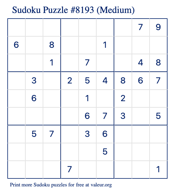 Free Printable Medium Sudoku with the Answer #8193