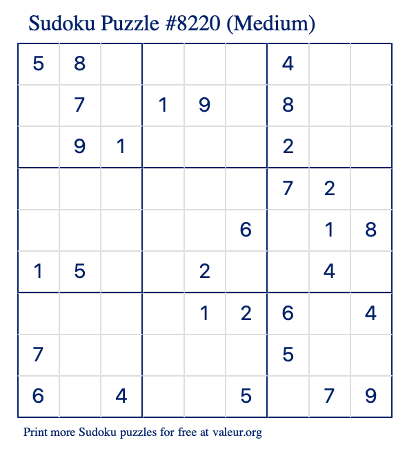 Free Printable Medium Sudoku with the Answer #8220