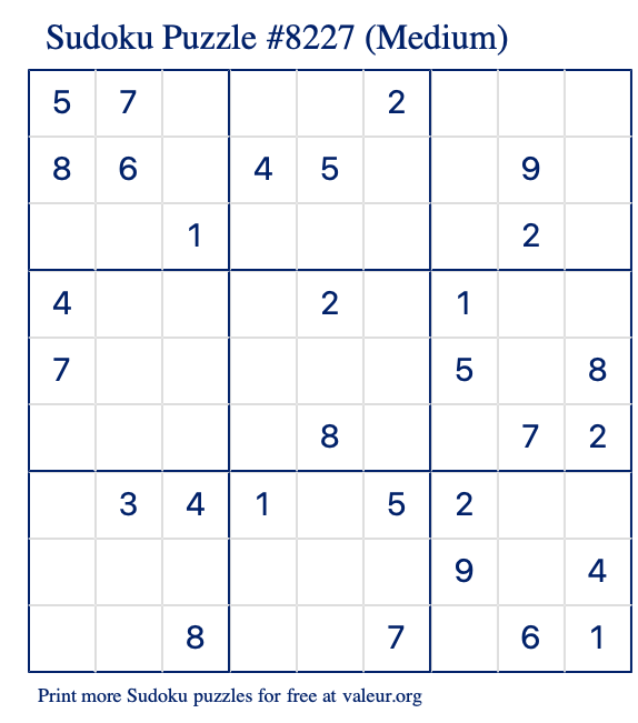 Free Printable Medium Sudoku with the Answer #8227