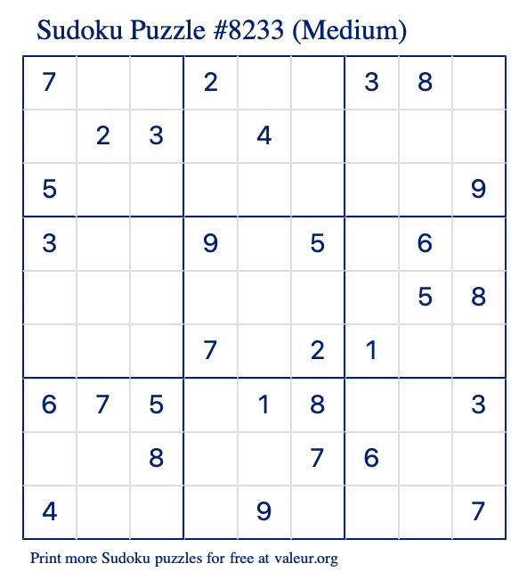 Free Printable Medium Sudoku with the Answer #8233