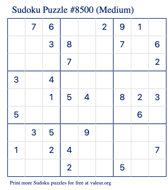 Free Printable Medium Sudoku with the Answer #8500