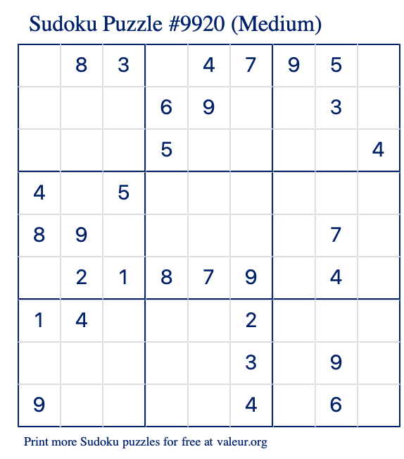 Free Printable Medium Sudoku with the Answer #9920